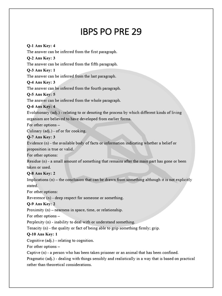 IBPS PO Pre Exam Answer Key 29 | PDF | Verb | Grammatical Number