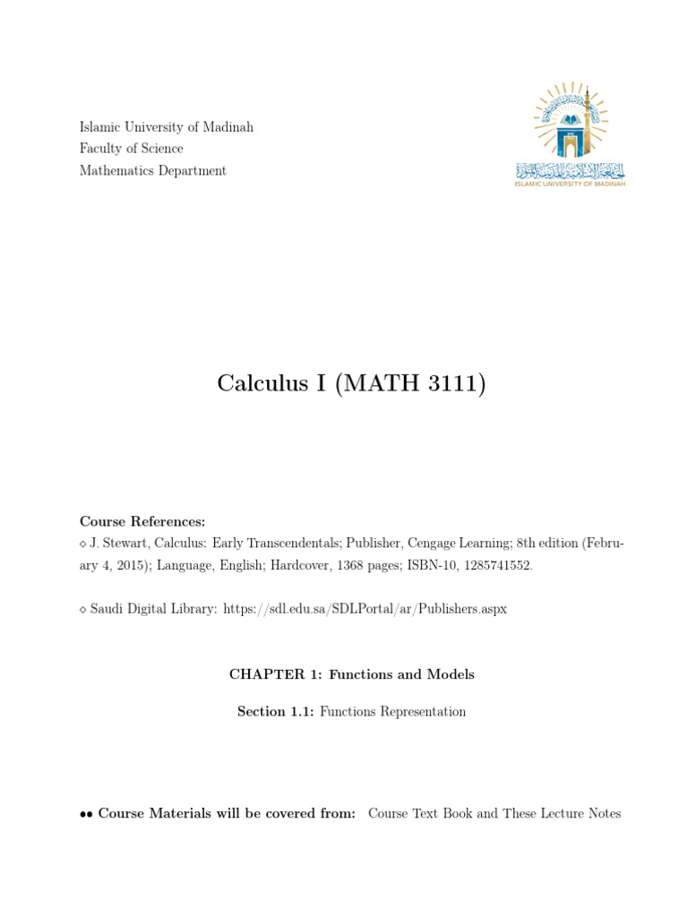 Calculus I: Functions and Models Overview | PDF | Function (Mathematics ...