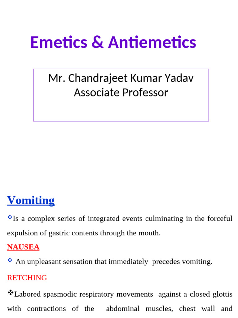 Emetics and Antiemetics Overview | PDF | Vomiting | Nausea