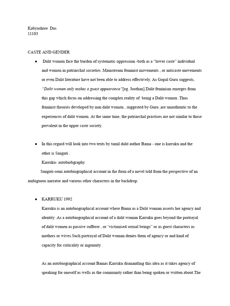 Dalit Women's Voices in Bama's Works | PDF | Dalit | Feminism
