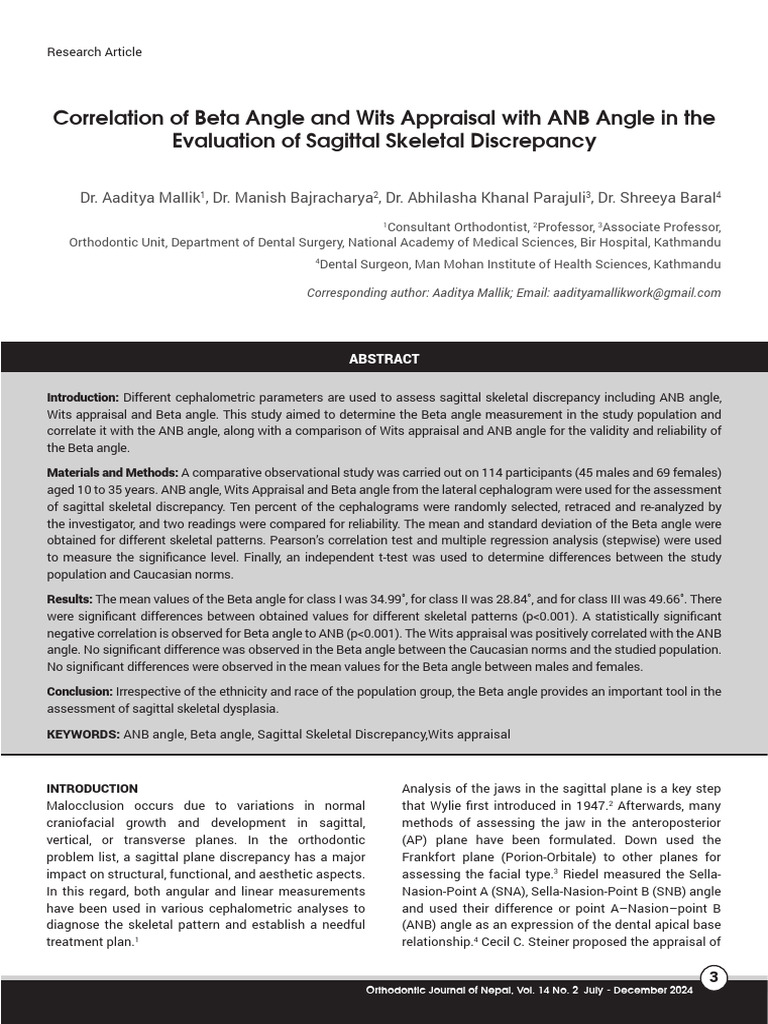 Correlation of Beta Angle and ANB in Orthodontics | PDF | Data Analysis ...