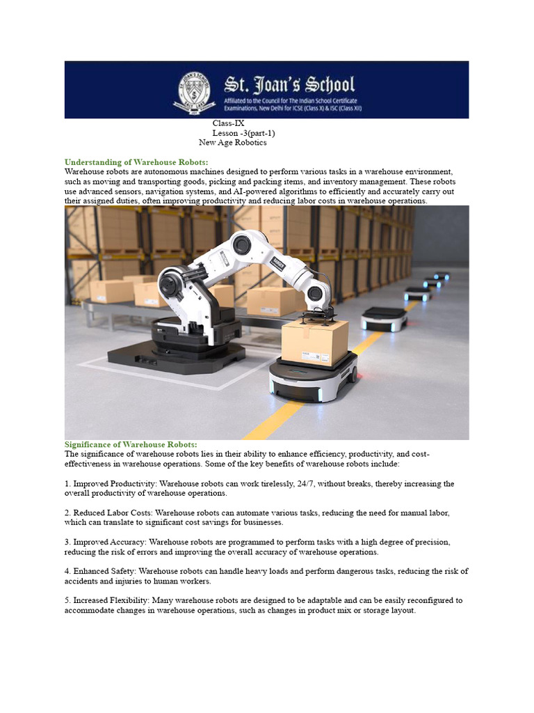 Class9 Robotics LP3 New Age Robotics (Part-1) | PDF | Warehouse | Robot