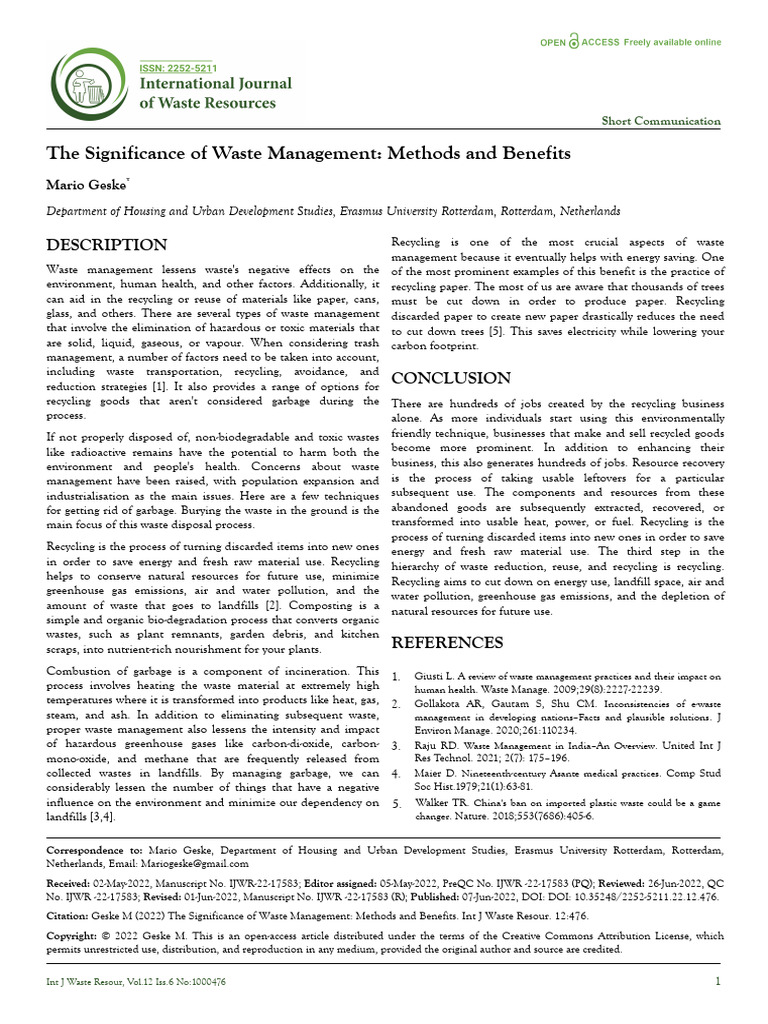 Waste Management: Methods & Benefits | PDF | Waste | Waste Management