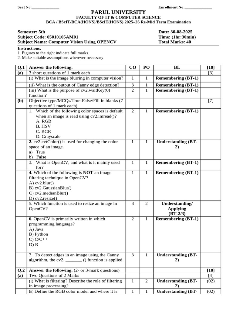 Proforma For Mid Term Question Paper | PDF | Optical Character ...