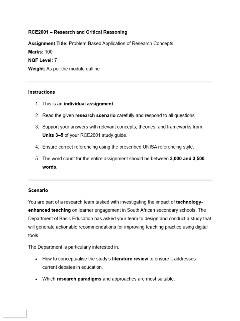 RCE2601 Assignment 4 2025 | PDF | Methodology | Learning