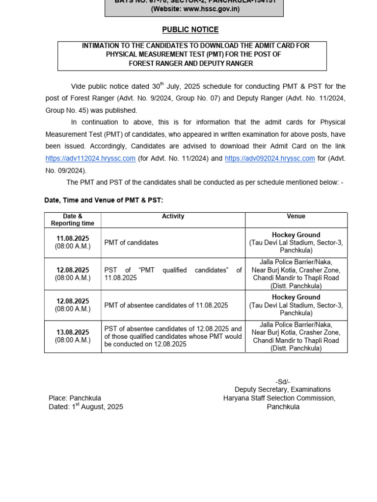 Haryana Staff Selection Commission BAYS NO. 67-70, SECTOR-2, PANCHKULA ...
