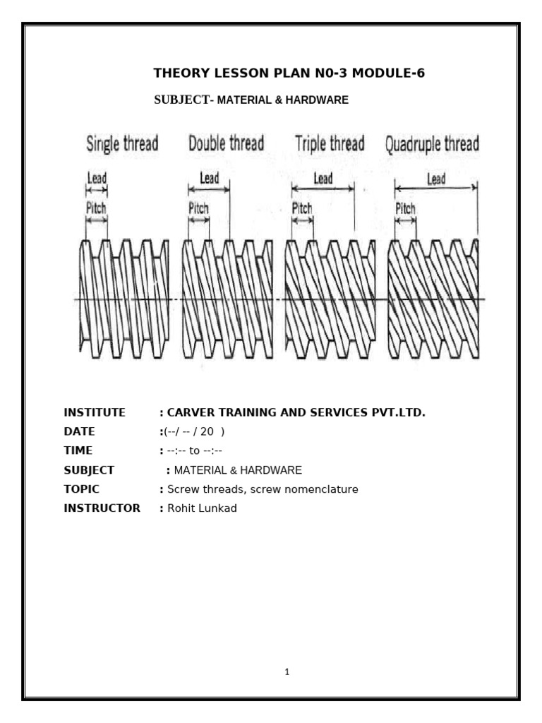 Screw Threads and Nomenclature Lesson Plan | PDF