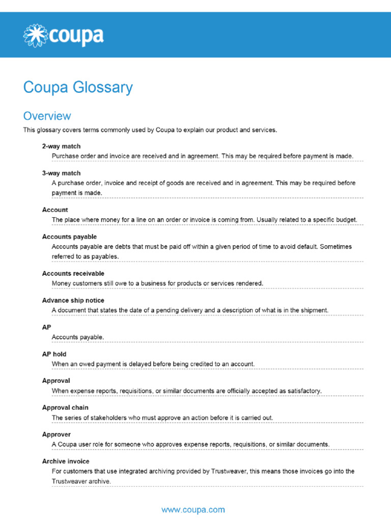Coupa Glossary | PDF