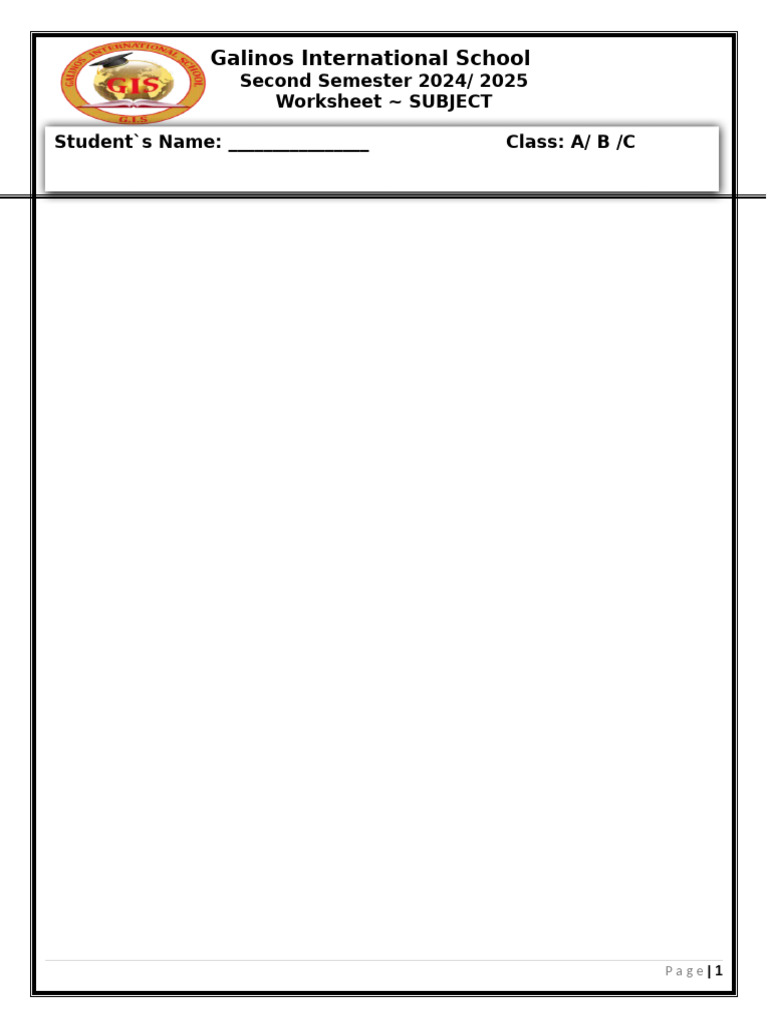 Galinos International School Worksheet | PDF