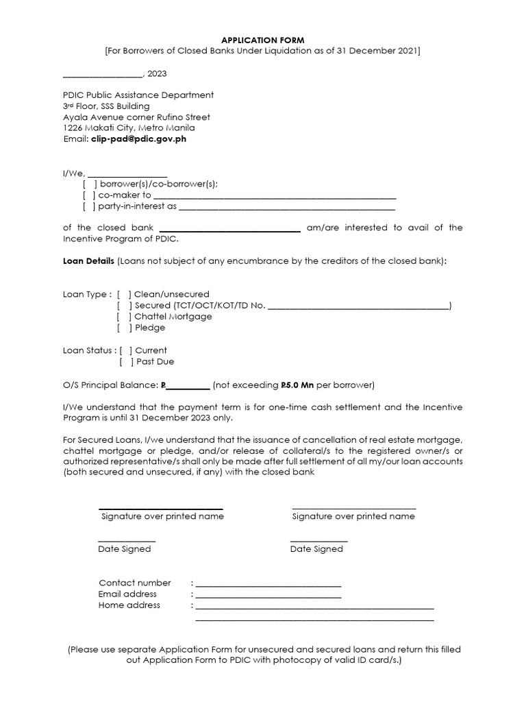 AppForm Closed Banks 2021 and Below-Final | PDF