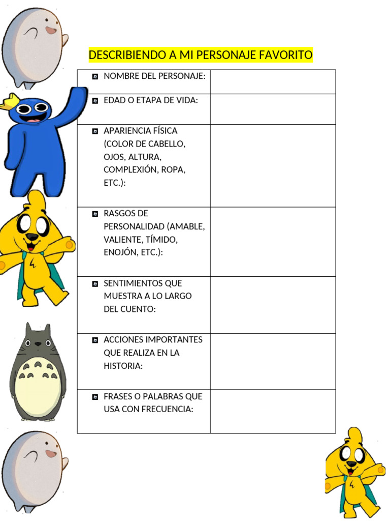 Características de Mi Personaje Favorito | PDF