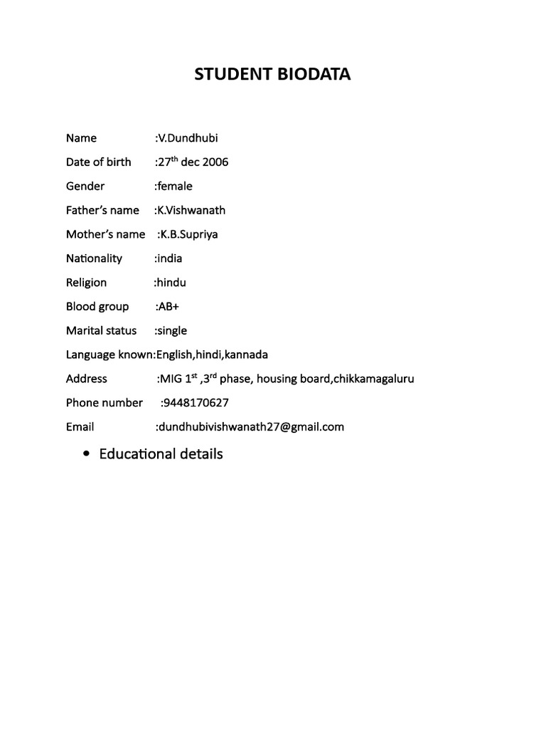 Student Biodata | PDF