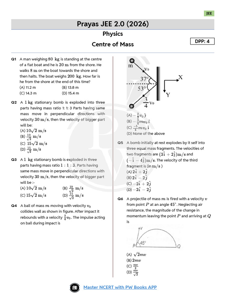 Centre of Mass DPP 04 (Of Lec 06) | PDF | Momentum | Mechanics