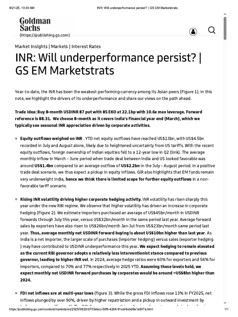 INR - Will Underperformance Persist - GS EM Marketstrats | PDF