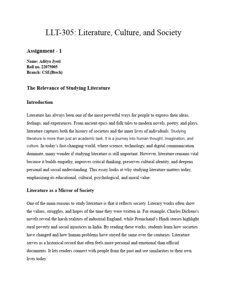 Importance of Studying Literature Today | PDF | Empathy | Critical Thinking