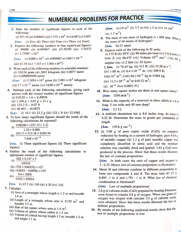 Numerical Sheet For Basic Concept | PDF