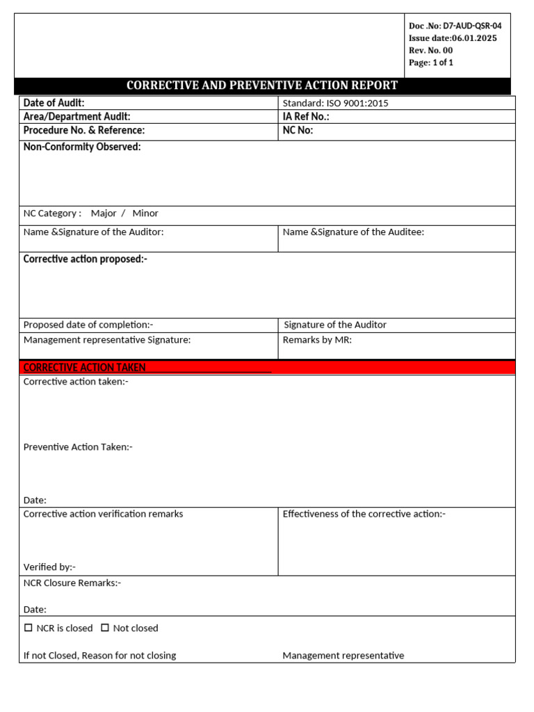 ISO 9001:2015 CAPA Report Template | PDF