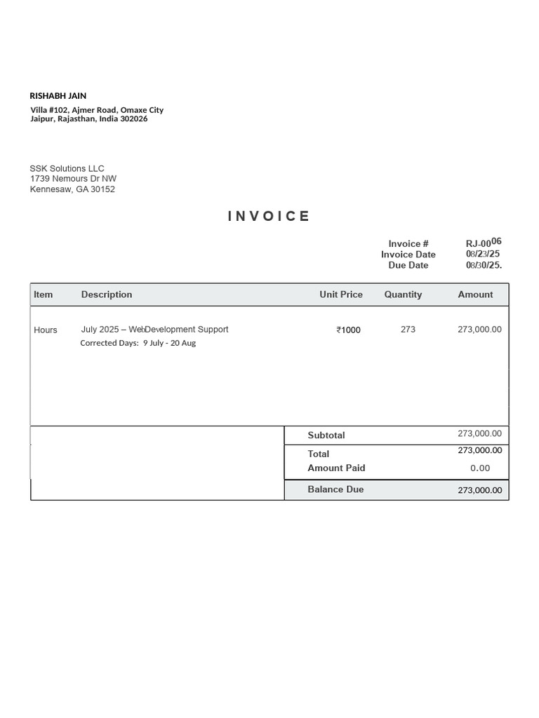 Final Web Invoice July | PDF
