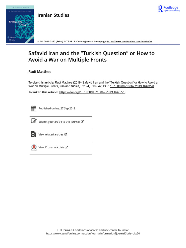 Safavid Iran and The "Turkish Question" or How To Avoid A War On ...
