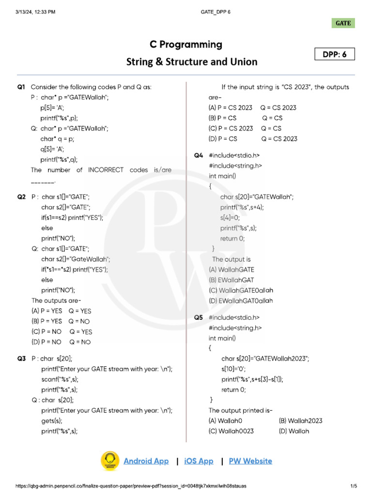 String & Structure and Union DPP 06 °? ? ? ? ? ? ™ ?? | PDF