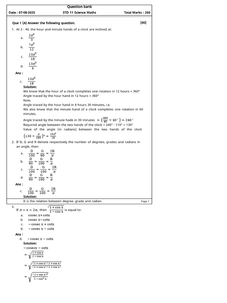 Question Bank - Solution | PDF | Angle | Elementary Mathematics