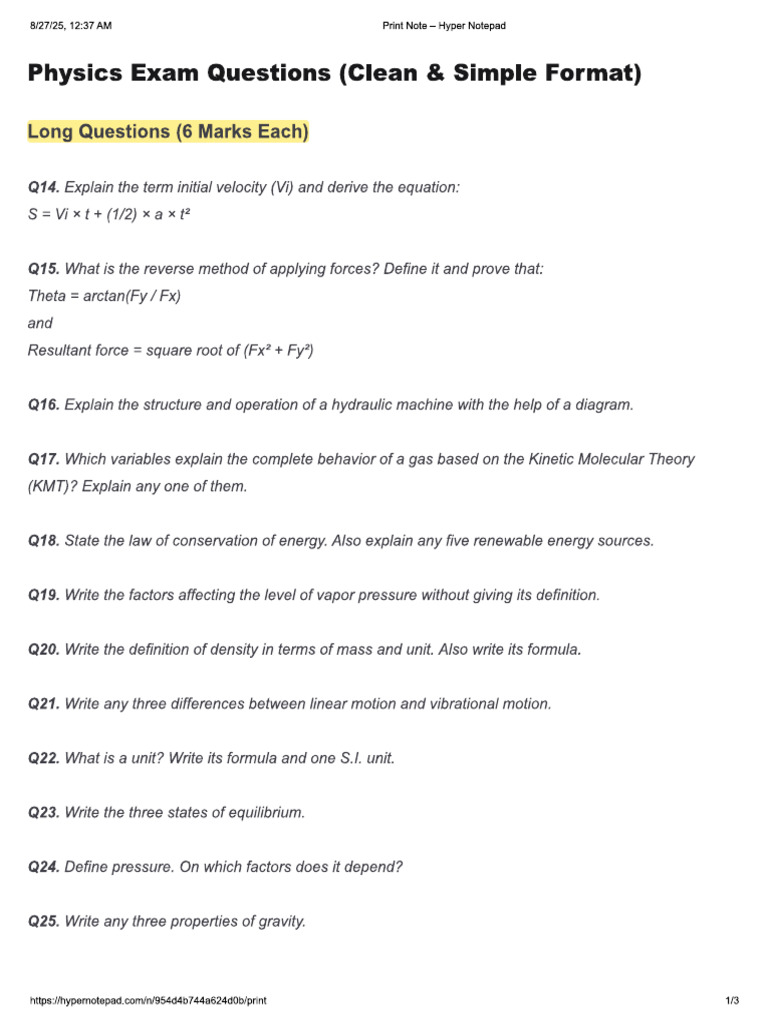 PHYSICS Past Paper 2024-2023 | PDF