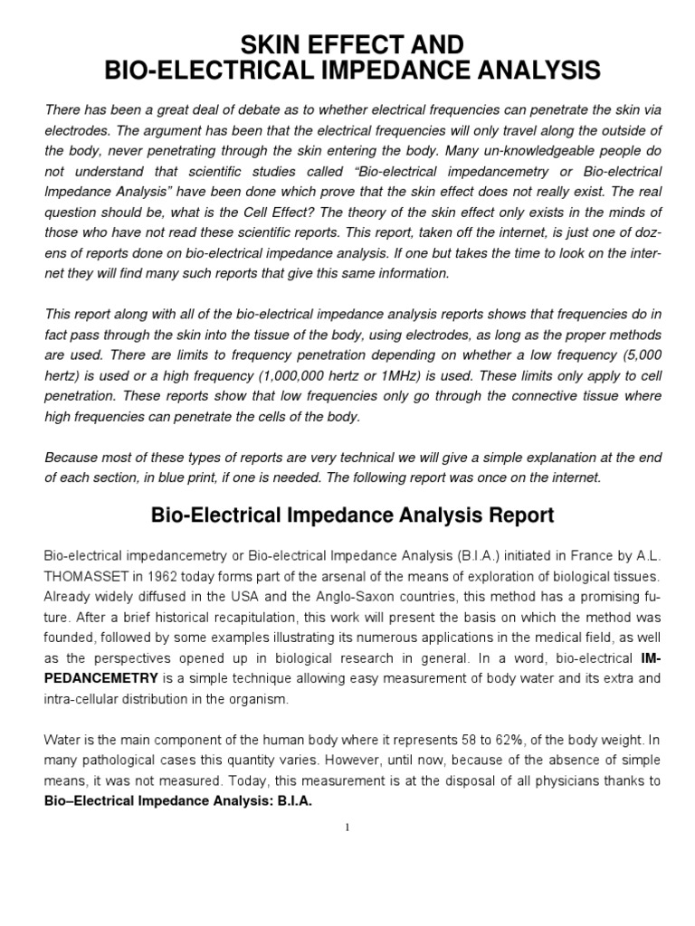 Skin Effect and Bio Electrical Impedance Analysis | PDF | Electrical ...