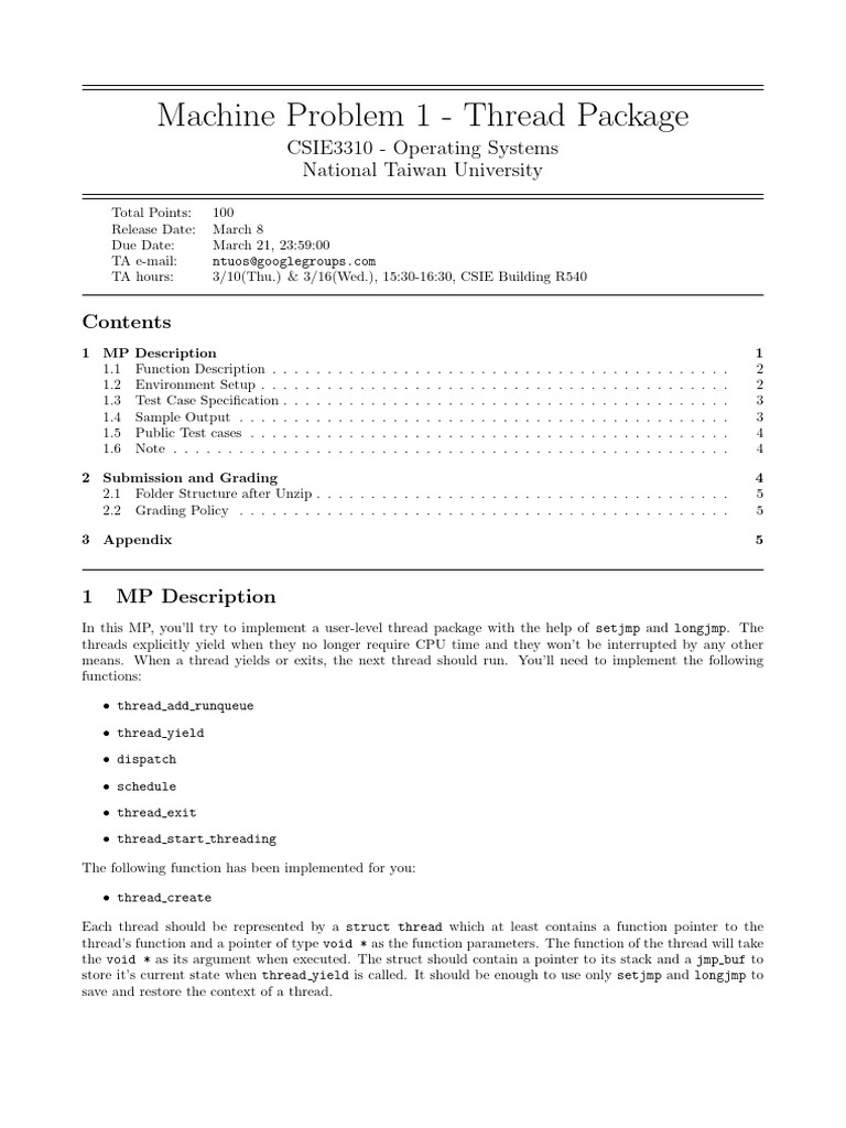 Machine Problem 1 - Thread Package: CSIE3310 - Operating Systems National Taiwan University ...