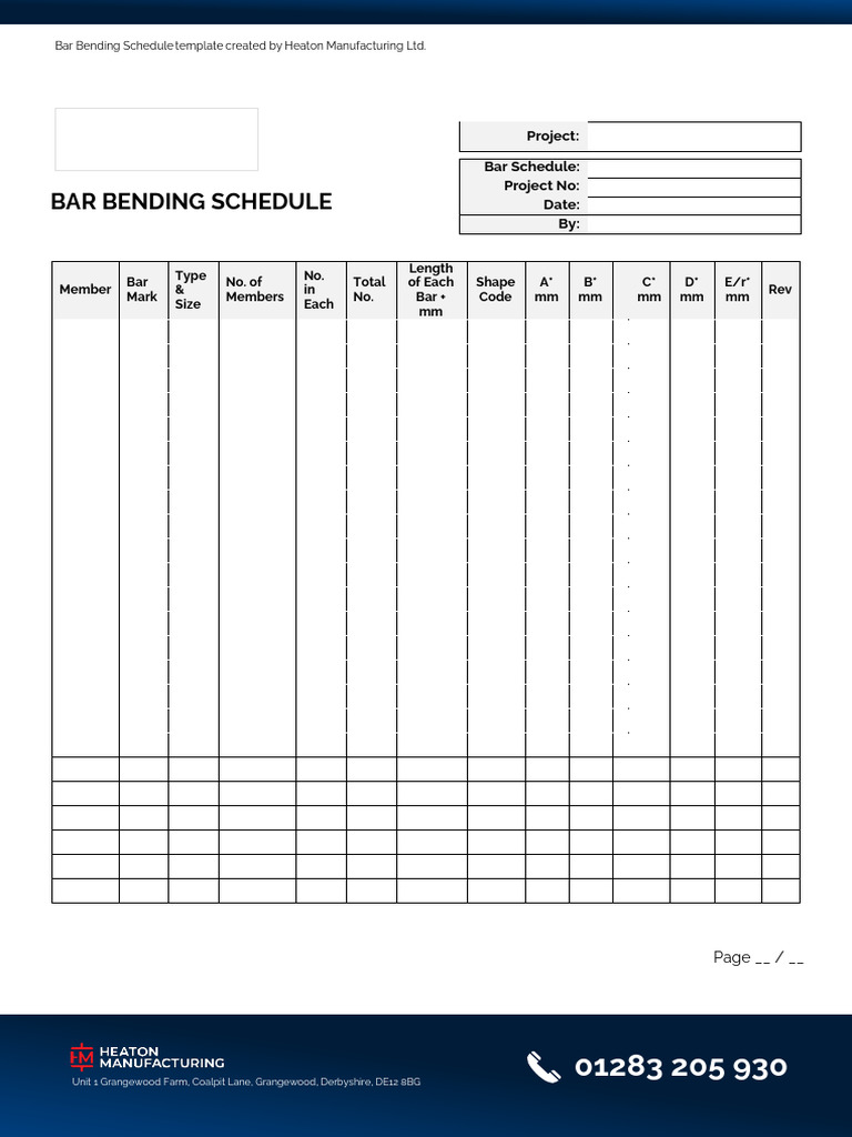 Bar Bending Schedule Template | PDF