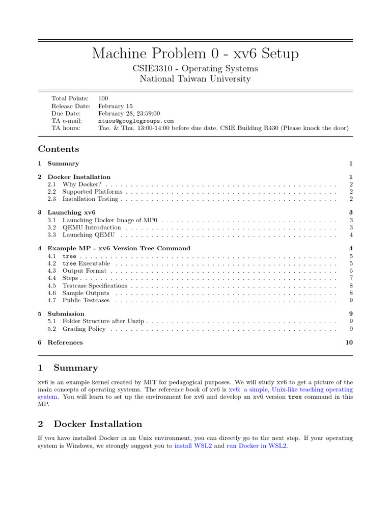 Machine Problem 0 - xv6 Setup: CSIE3310 - Operating Systems National ...