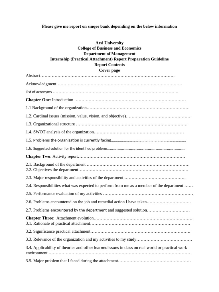 Sinqee Bank Internship Report Guide | PDF