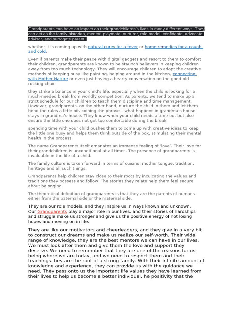 Role of Grandparents in Child Development | PDF | Grandparent ...
