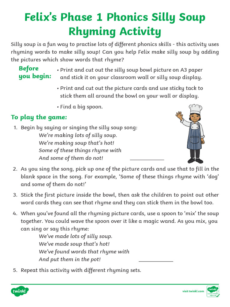 Felix's Silly Soup Rhyming Activity | PDF