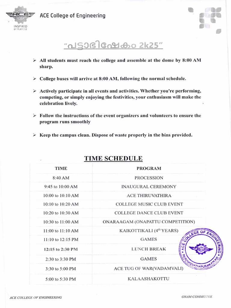 Onam 2025 Schedule | PDF | Hindu Worship | Religious Festivals