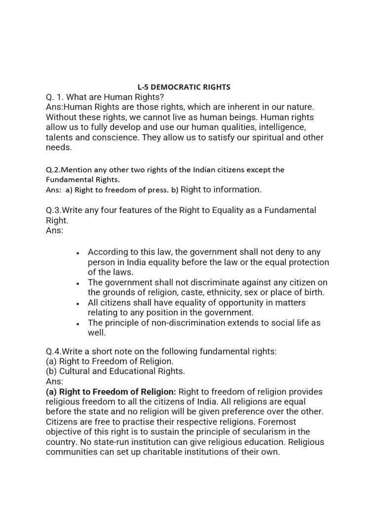 Understanding Democratic Rights in India | PDF | Democracy | Political ...
