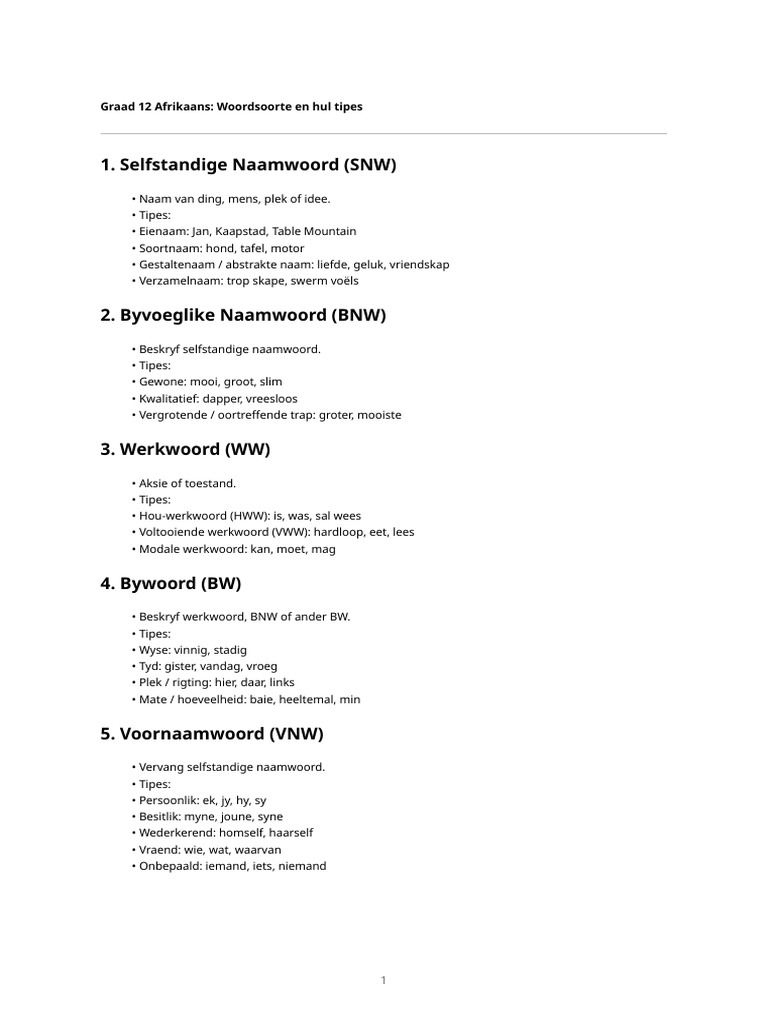 Graad12 Woordsoorte | PDF