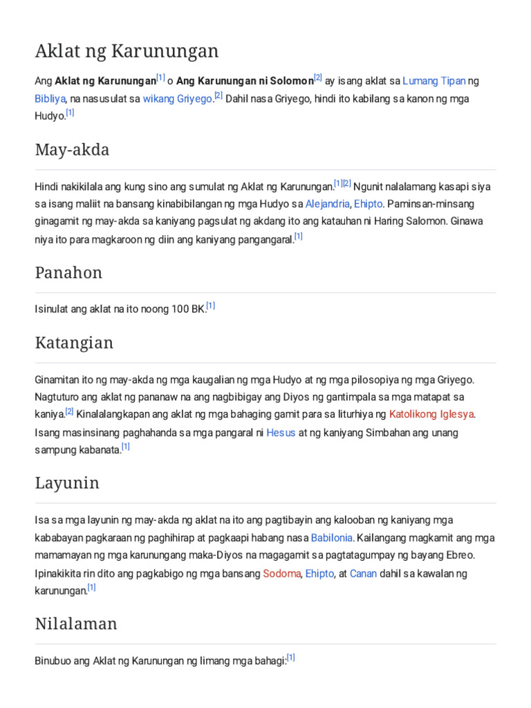 Aklat NG Karunungan - Wikipedia, Ang Malayang Ensiklopedya | PDF