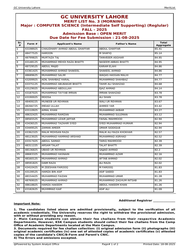 Intermediate Computer Science KSK Campus Regular 3rd List | PDF