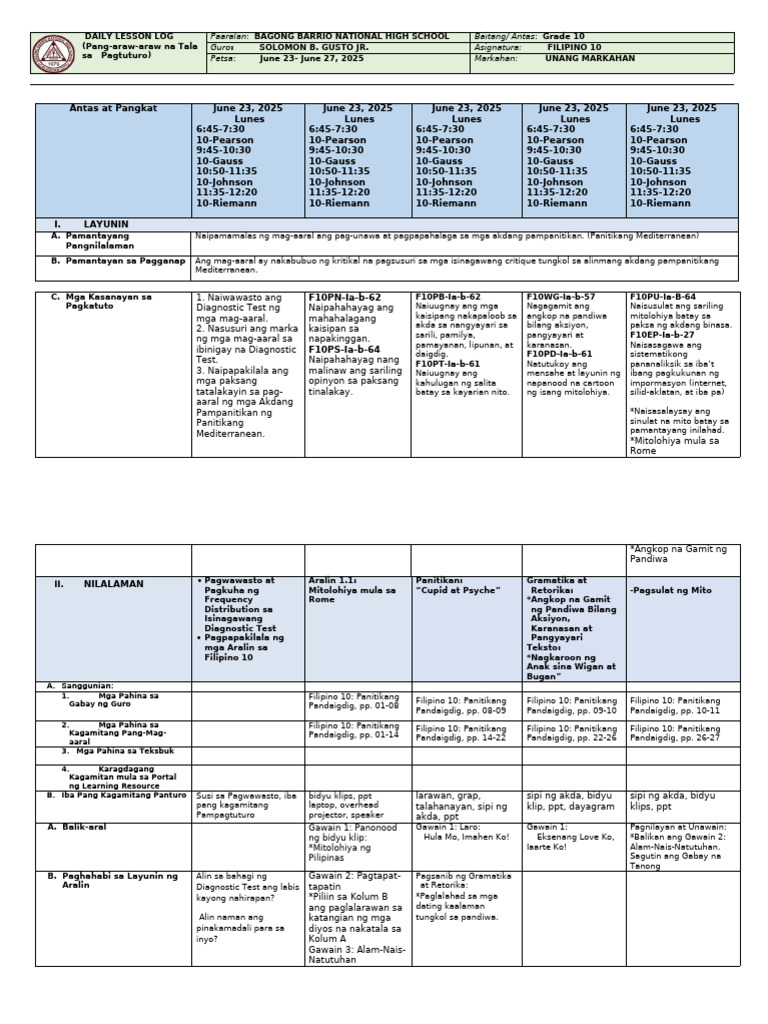 DLL Filipino 10 q1 w2 | PDF