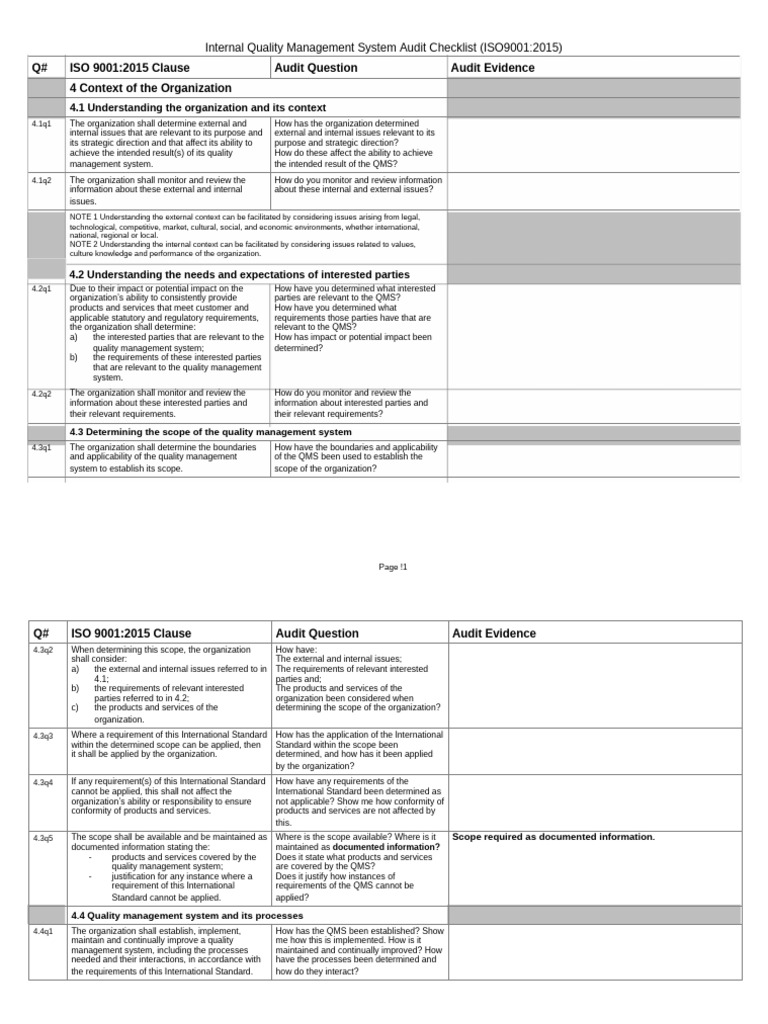 ISO 9001-2015 Checklist | PDF | Quality Management System | Quality ...