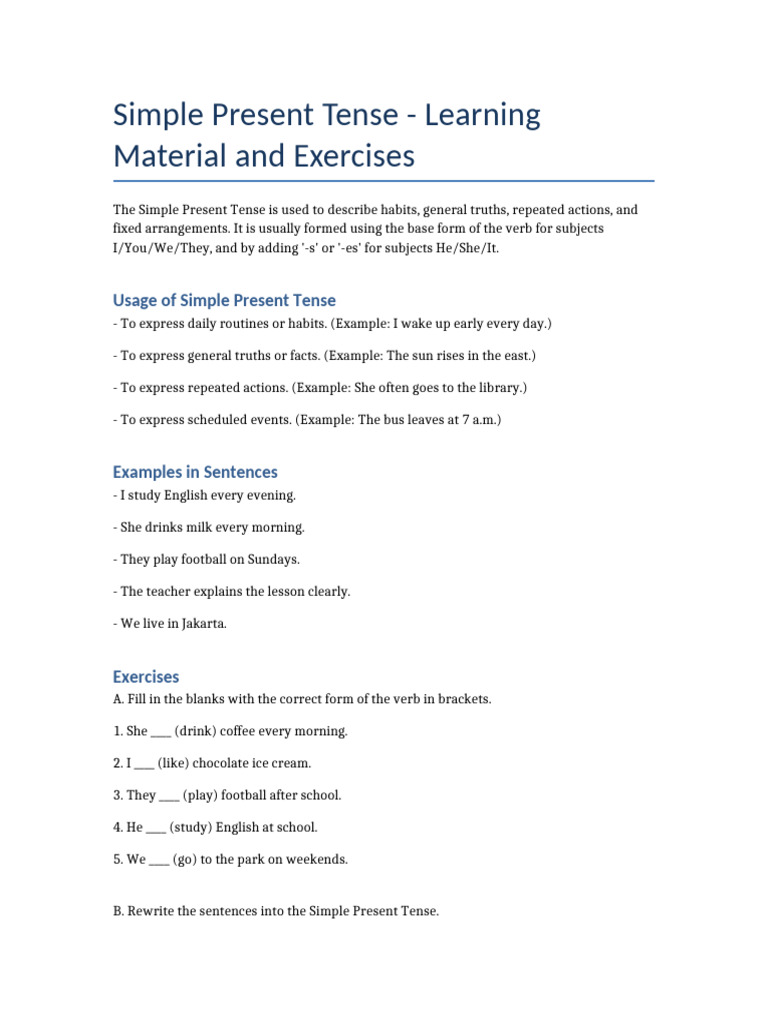 Simple Present Tense: Rules & Exercises | PDF