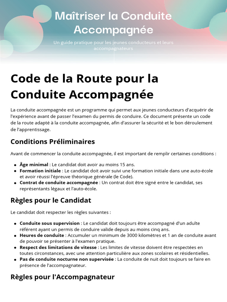 Code de La Route Pour La Conduite Accompagnée | PDF | Permis de ...