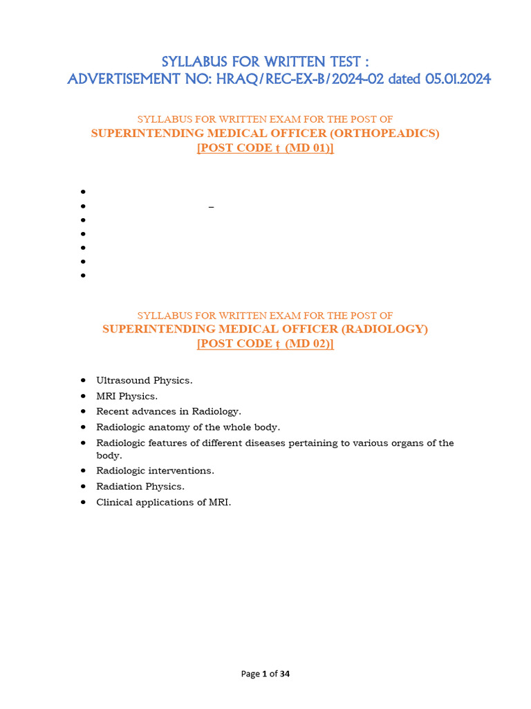 Syllabus For Written Test: ADVERTISEMENT NO: HRAQ/REC-EX-B/2024-02 ...