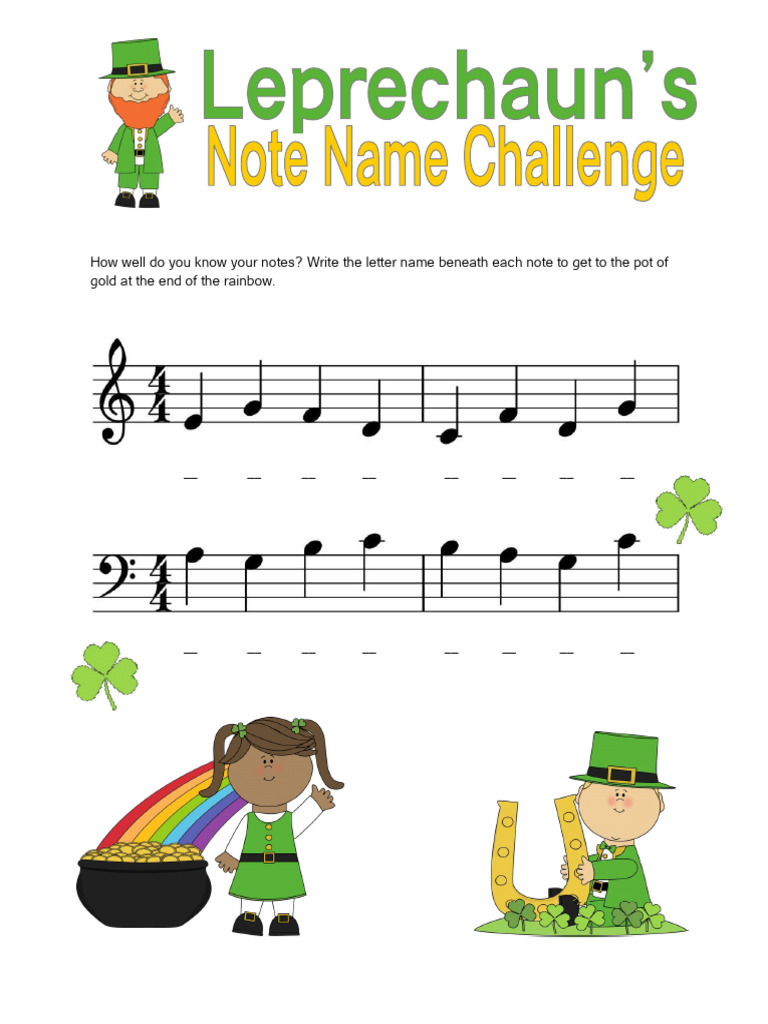 Note Name Worksheet For ST Patricks Day | PDF
