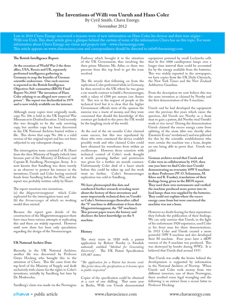 Hans Coler's Power Inventions Unveiled | PDF | Inductor | Nuclear ...