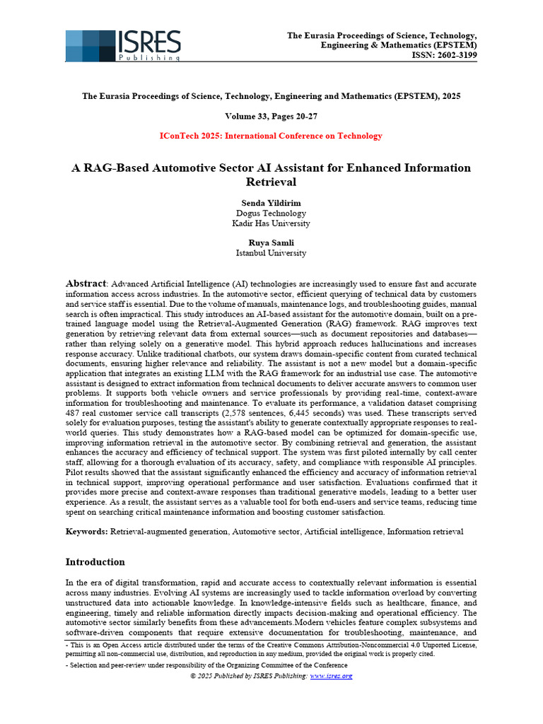 A RAG-Based Automotive Sector AI Assistant For Enh | PDF | Computing | Information Science