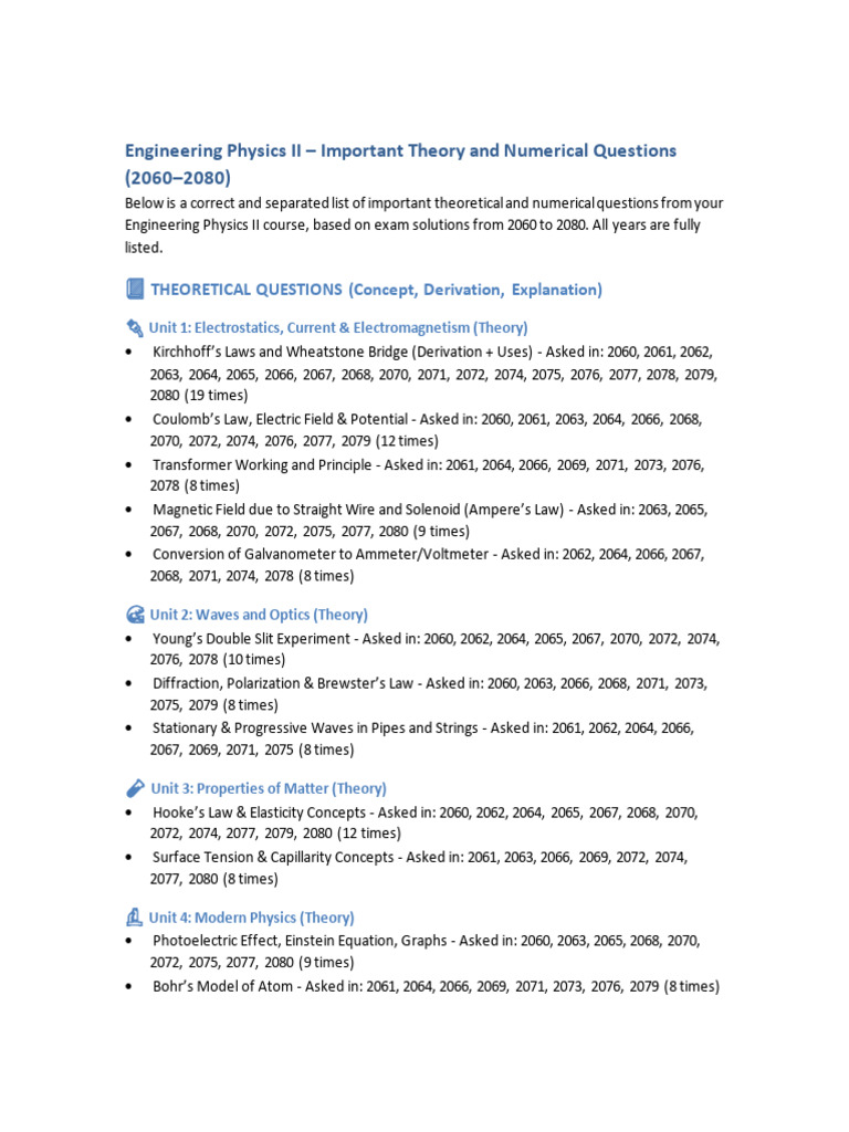 Engineering Physics II Years Important Topics | PDF | Physics | Waves