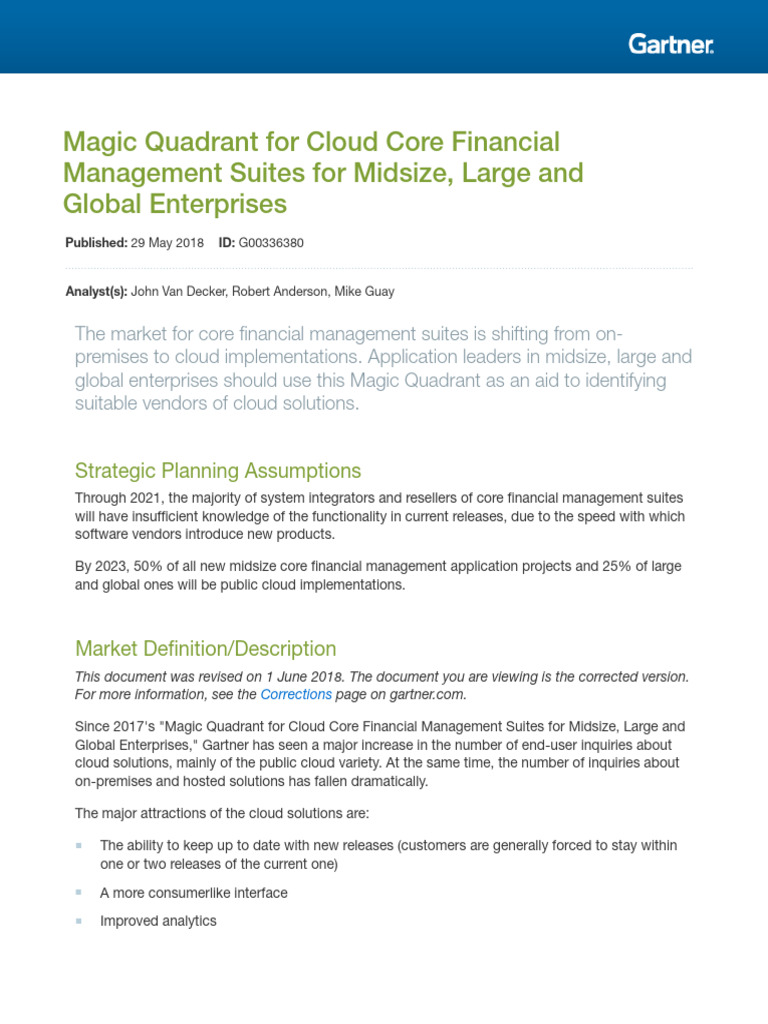 2018 Magic Quadrant for Cloud Financial Suites | PDF | Enterprise ...