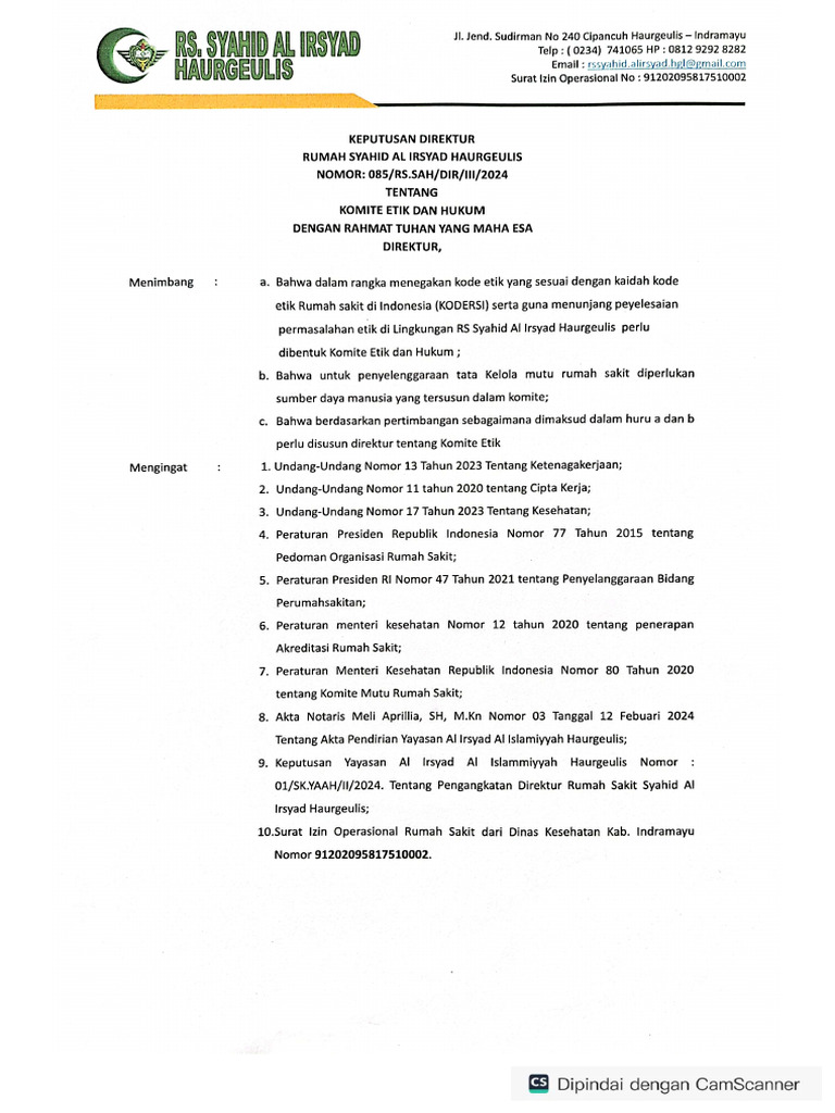 085 SK Komite Etik Dan Hukum | PDF