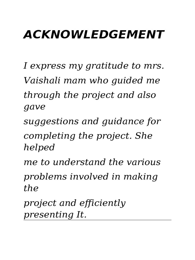 Project Acknowledgment and Guidance | PDF